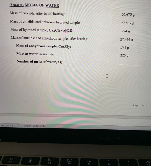 Solved I need help determining the moles of water, z, in | Chegg.com