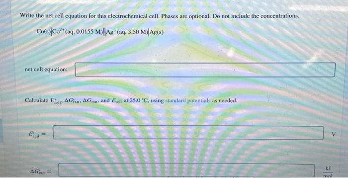 Solved Write the net cell equation for this electrochemical | Chegg.com