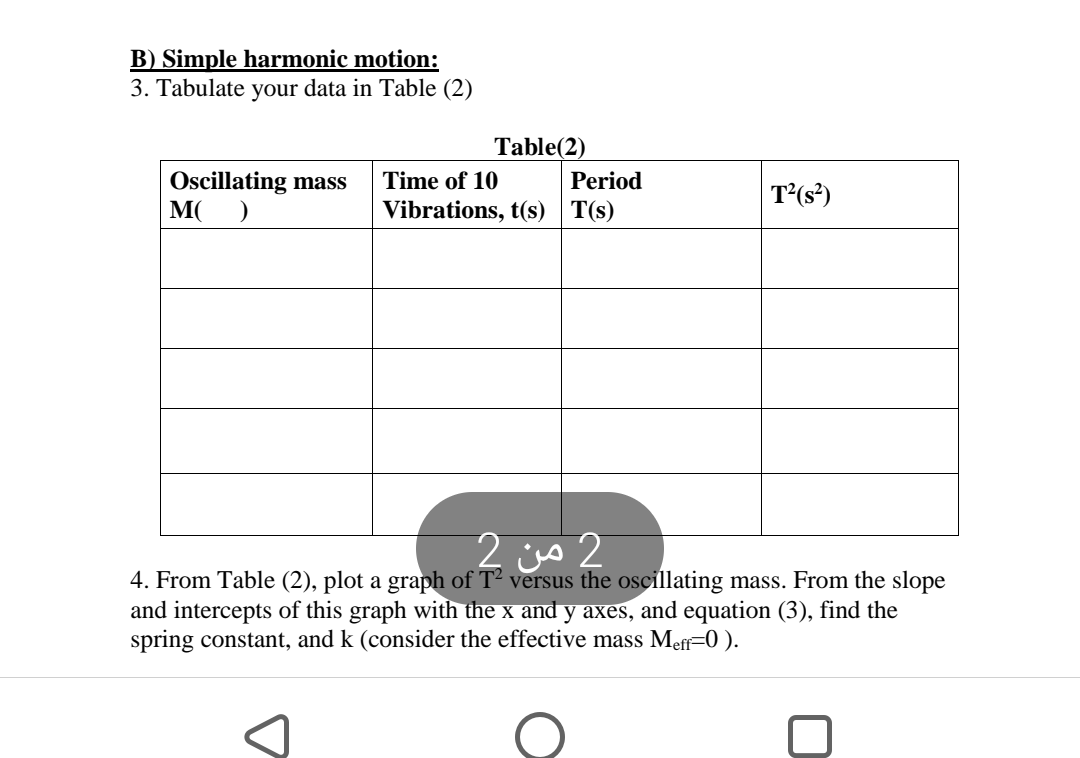 Solved B) Simple harmonic motion: 3. Tabulate your data in | Chegg.com