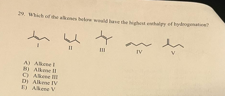 Solved Which of the alkenes below would have the highest | Chegg.com