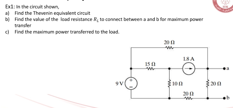 Solved Ex1: In the circuit shown,a) ﻿Find the Thevenin | Chegg.com