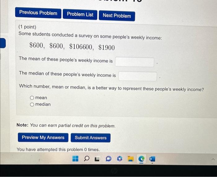 Solved (1 point) Some students conducted a survey on some | Chegg.com