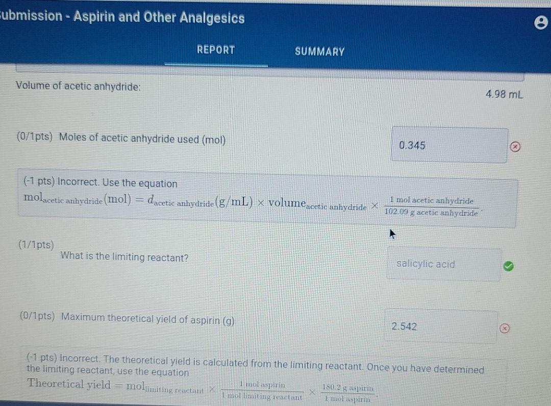Solved Data And Report Submission - Aspirin And Other | Chegg.com