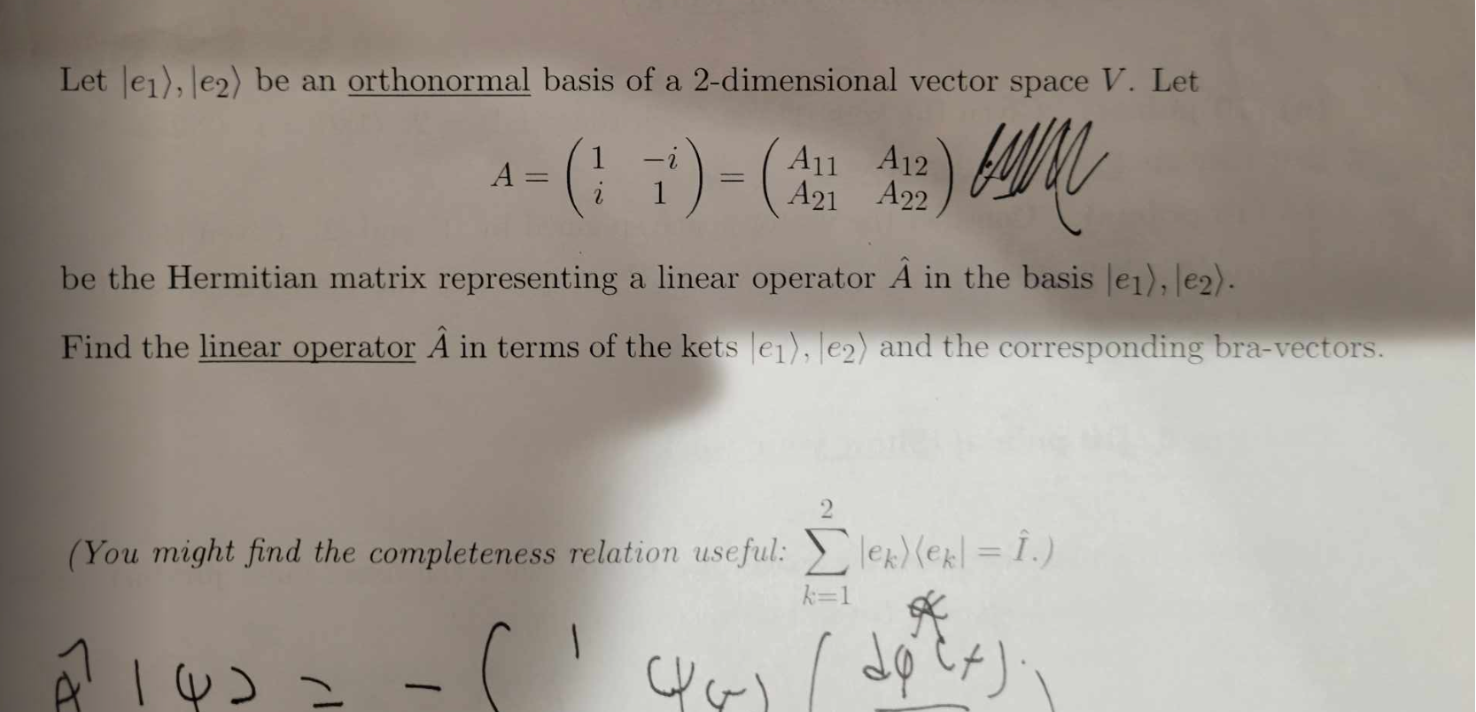 Solved Let |e1: be an orthonormal basis of a 2-dimensional | Chegg.com