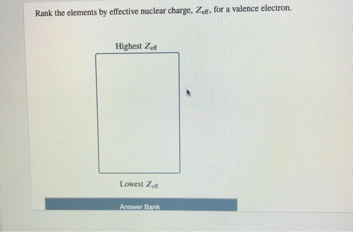 Solved Rank the elements by effective nuclear charge, Zeff, | Chegg.com