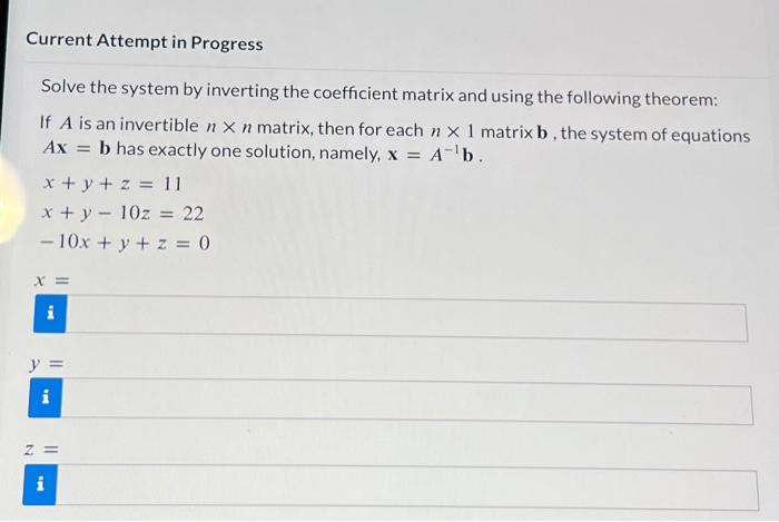 Solved Solve the system by inverting the coefficient matrix | Chegg.com