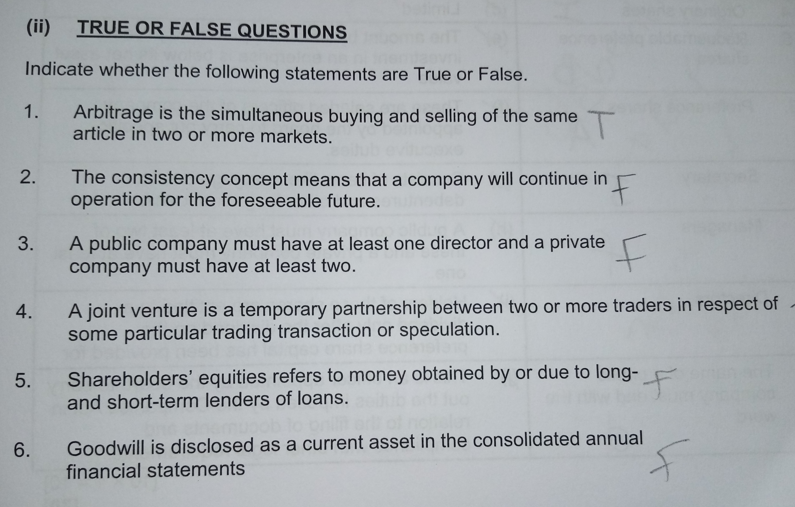 Solved (ii) ﻿TRUE OR FALSE QUESTIONSIndicate whether the | Chegg.com