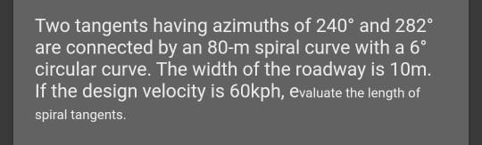 Solved Two tangents having azimuths of 240° and 282 are | Chegg.com