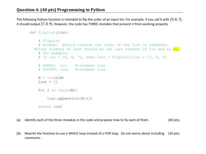 Solved 2uestion 4: (40 pts) Programming in Python he | Chegg.com
