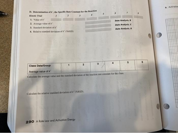 Determination of k', the specific rate constant for | Chegg.com