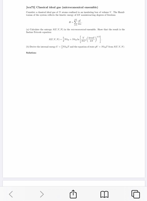 Solved [tex73) Classical ideal gas (microcanonical ensemble) | Chegg.com