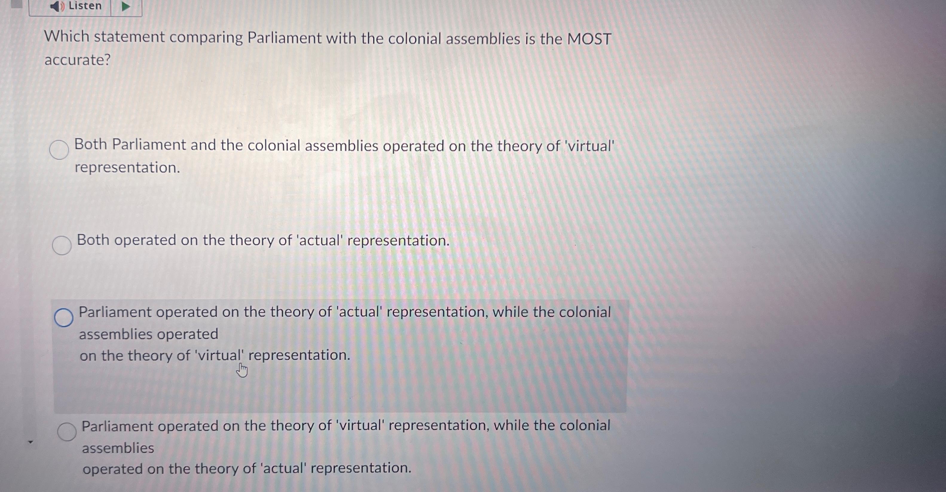 Solved ListenWhich statement comparing Parliament with the | Chegg.com