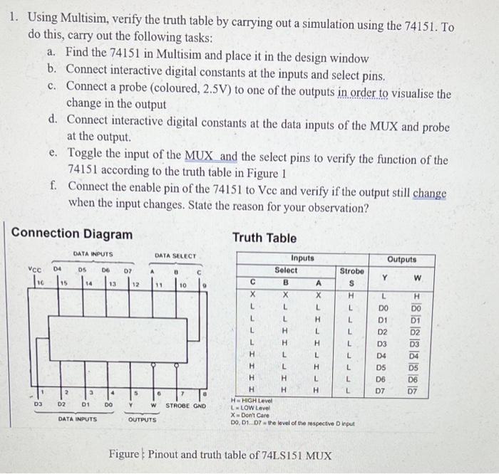 Solved 1. Using Multisim, verify the truth table by carrying | Chegg.com