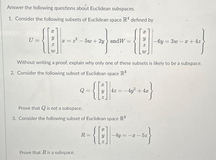 Solved Answer the following questions about Euclidean | Chegg.com
