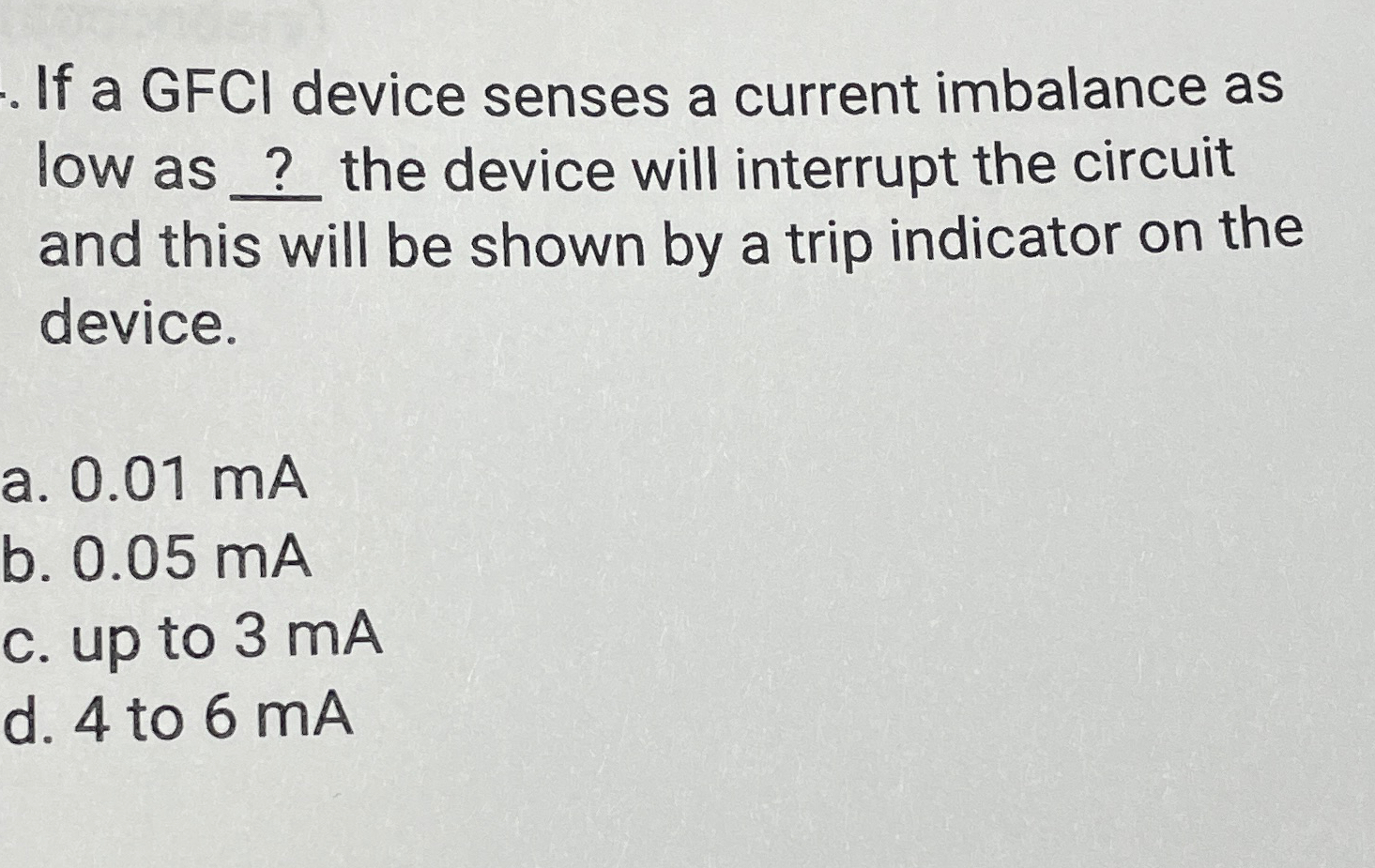 Solved If a GFCl device senses a current imbalance as low as | Chegg.com