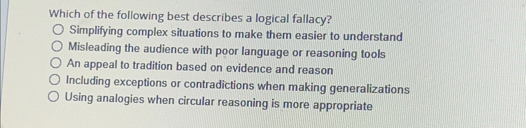 Solved Which of the following best describes a logical | Chegg.com