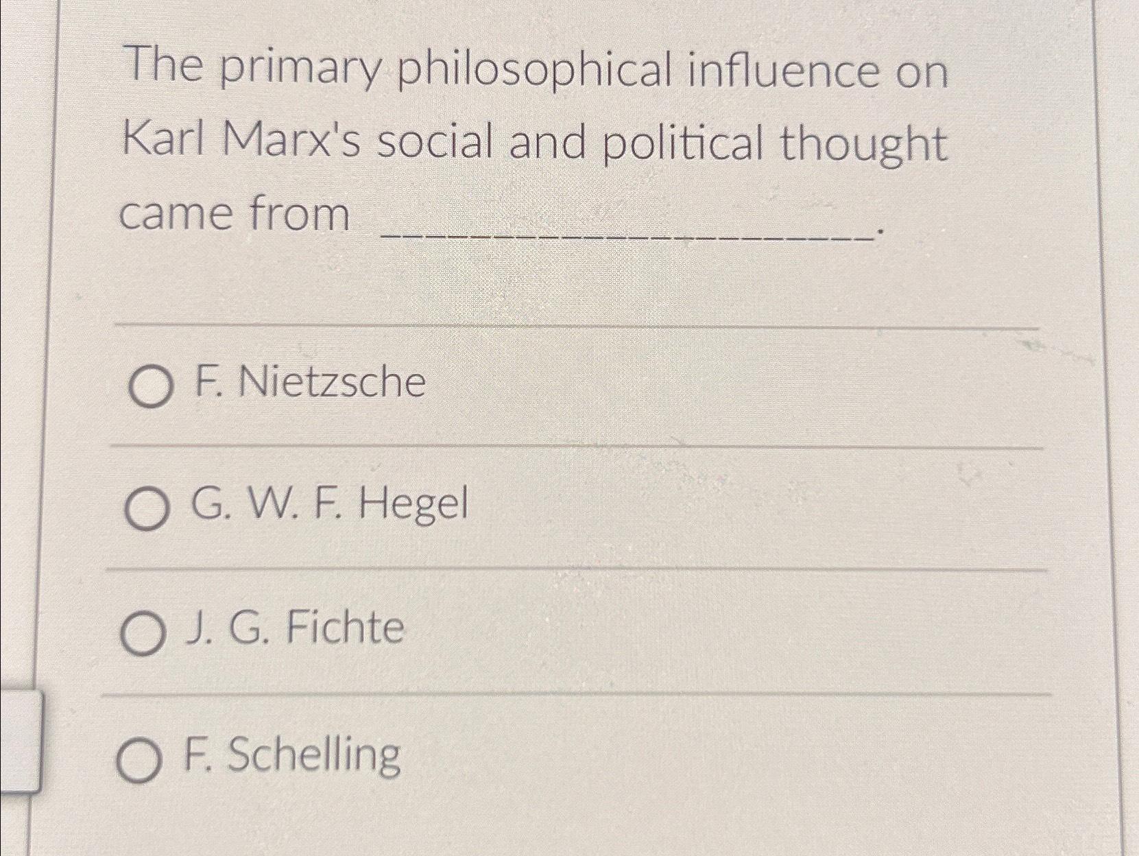 Solved The primary philosophical influence on Karl Marx's | Chegg.com