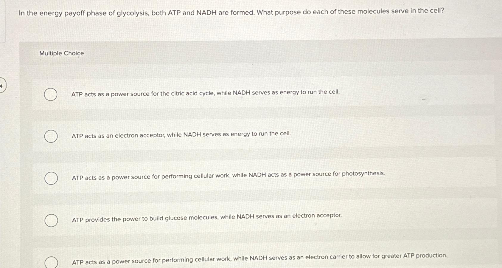 Solved In the energy payoff phase of glycolysis, both ATP | Chegg.com