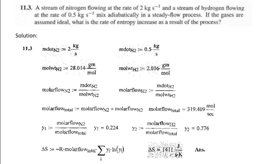 Solved 11.3. A stream of nitrogen flowing at the rate of 2 | Chegg.com