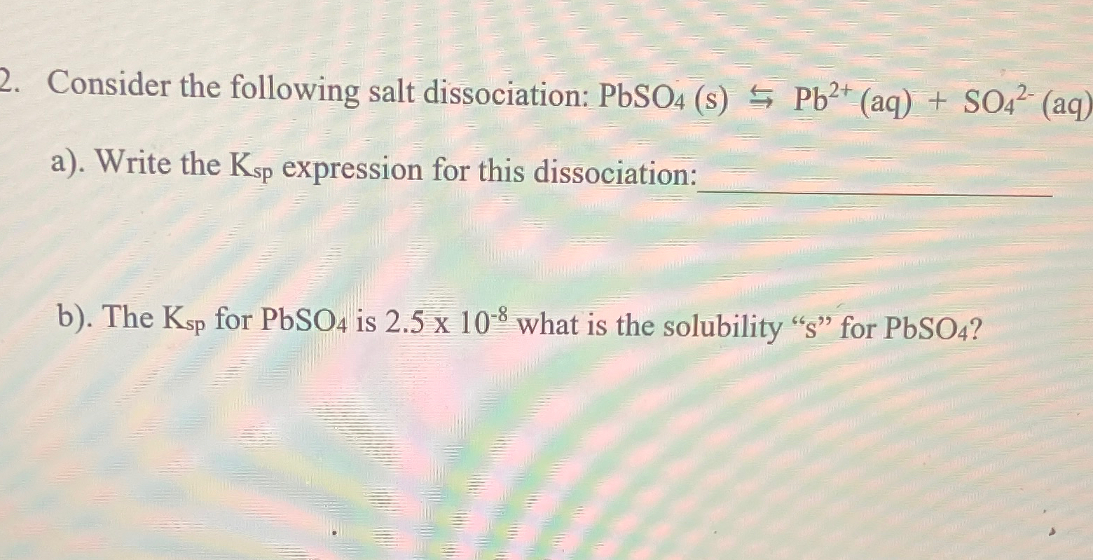 Solved Consider the following salt dissociation: | Chegg.com