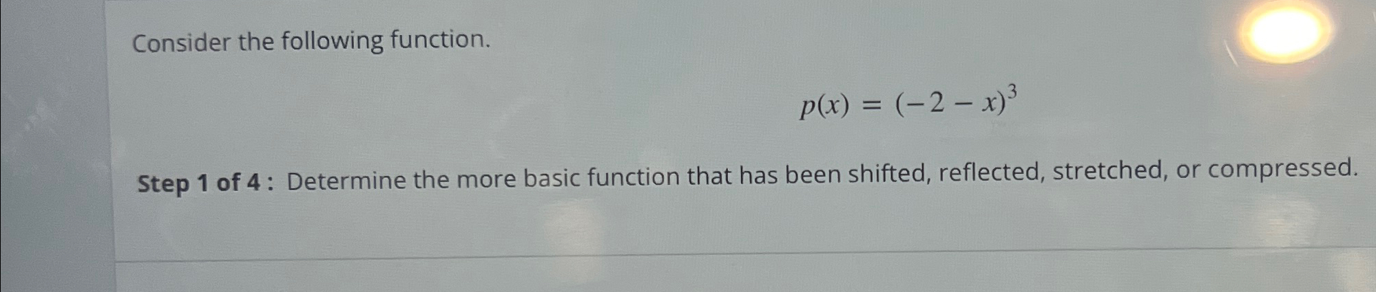Solved Consider the following function.p(x)=(-2-x)3Step 1 | Chegg.com