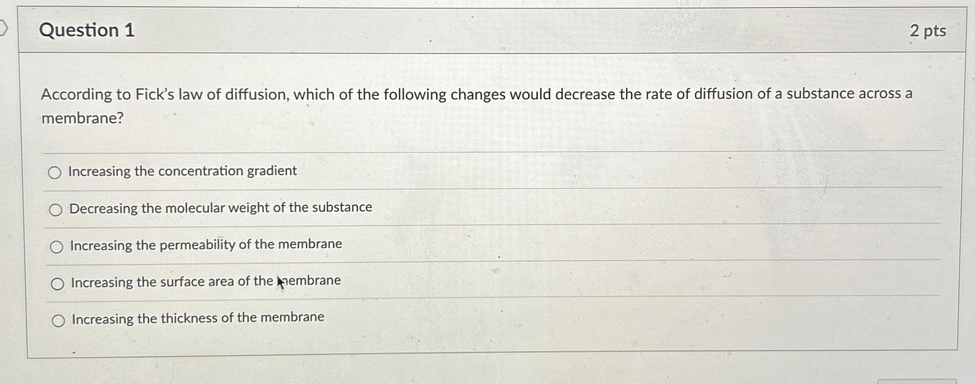 Solved Question 12 ﻿ptsAccording to Fick's law of diffusion, | Chegg.com