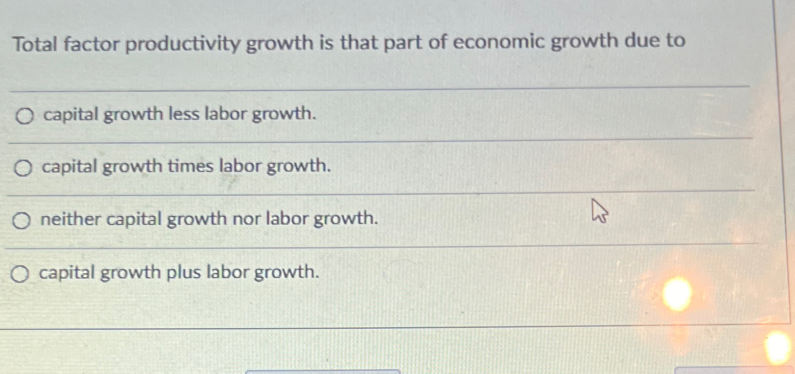 Solved Total factor productivity growth is that part of | Chegg.com