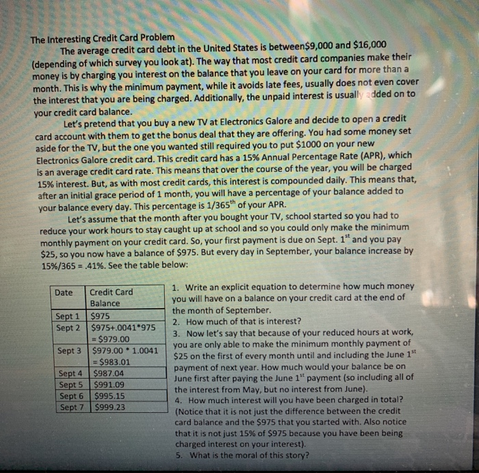 The Interesting Credit Card Problem The average | Chegg.com