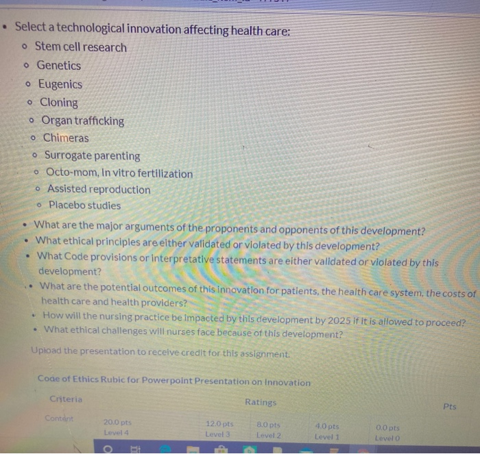 Select a technological innovation affecting health | Chegg.com