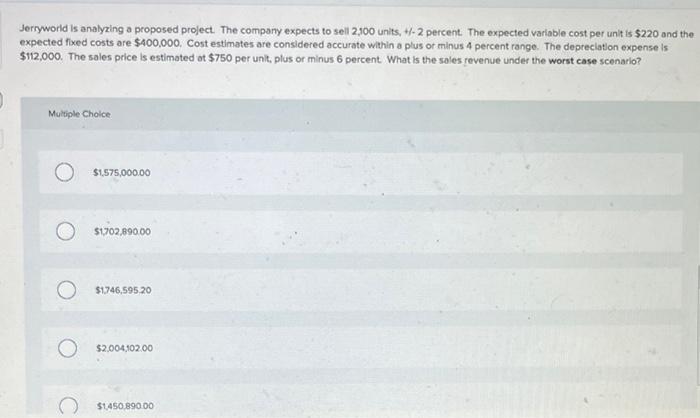 Solved Jerryworld is analyzing a proposed project. The | Chegg.com