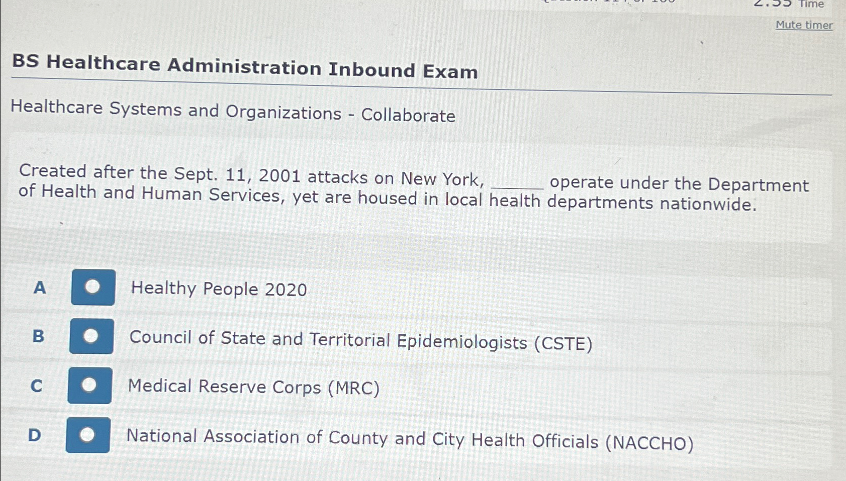 Solved BS Healthcare Administration Inbound ExamHealthcare | Chegg.com