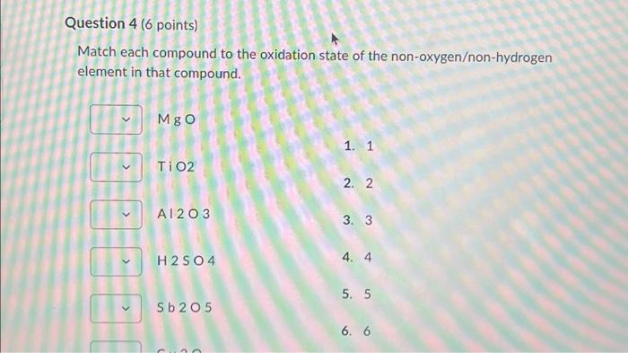 Solved Question 4 (6 points) Match each compound to the | Chegg.com
