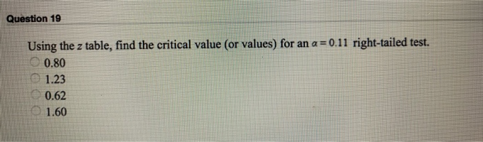 Solved Question 18 Using the z table, find the critical | Chegg.com