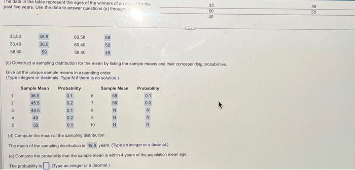 Solved (c) Construct a sampling distribution for the mean by | Chegg.com