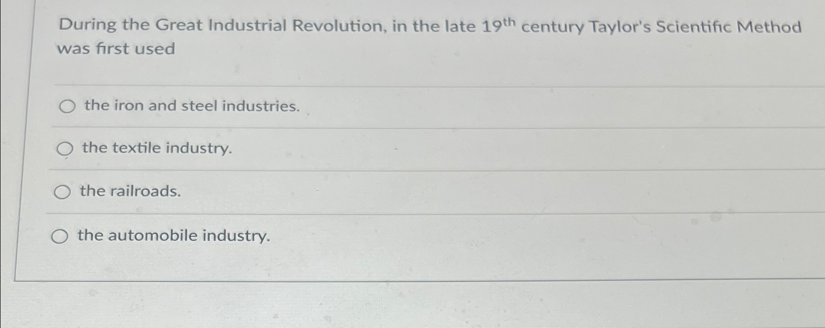 Solved During the Great Industrial Revolution, in the late | Chegg.com