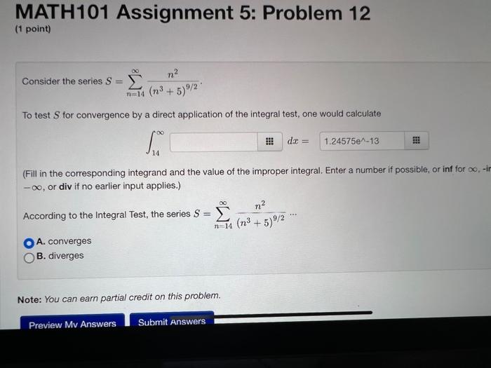 Solved MATH101 Assignment 5: Problem 12 (1 point) Consider | Chegg.com