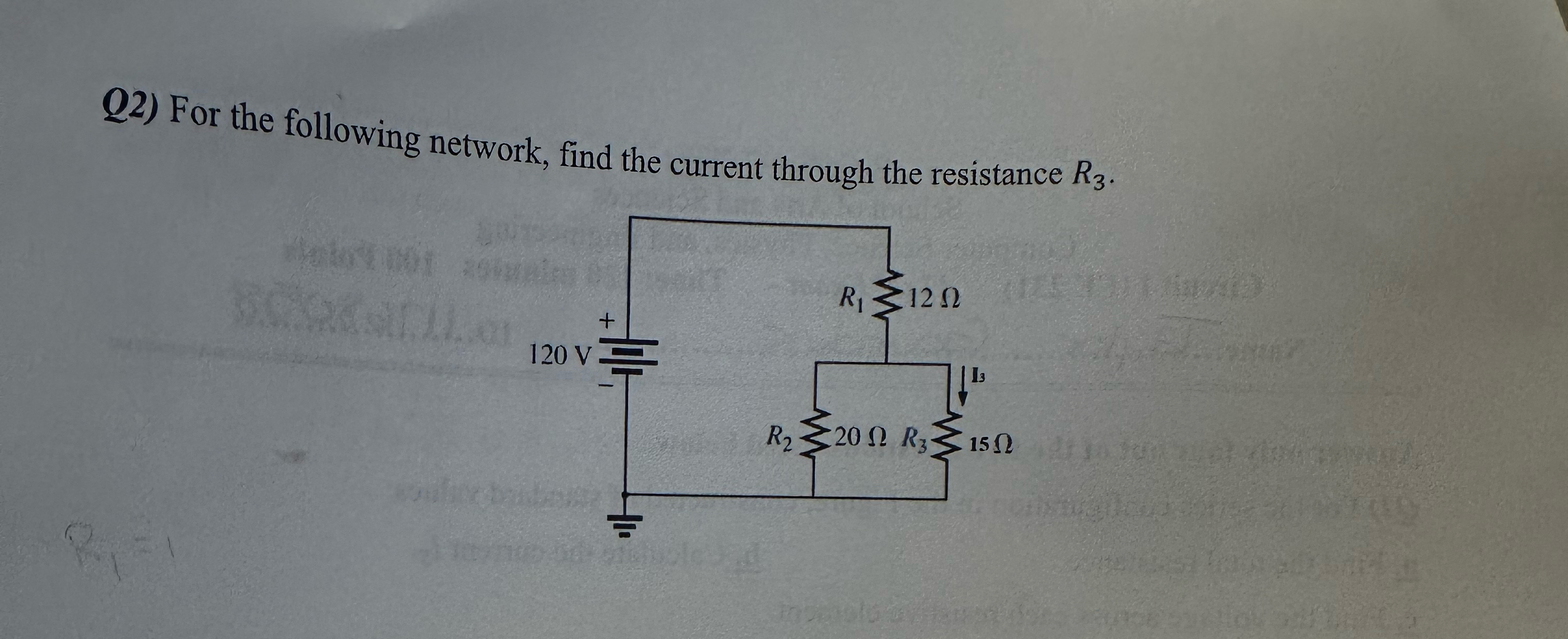 Solved Q2) ﻿For the following network, find the current | Chegg.com