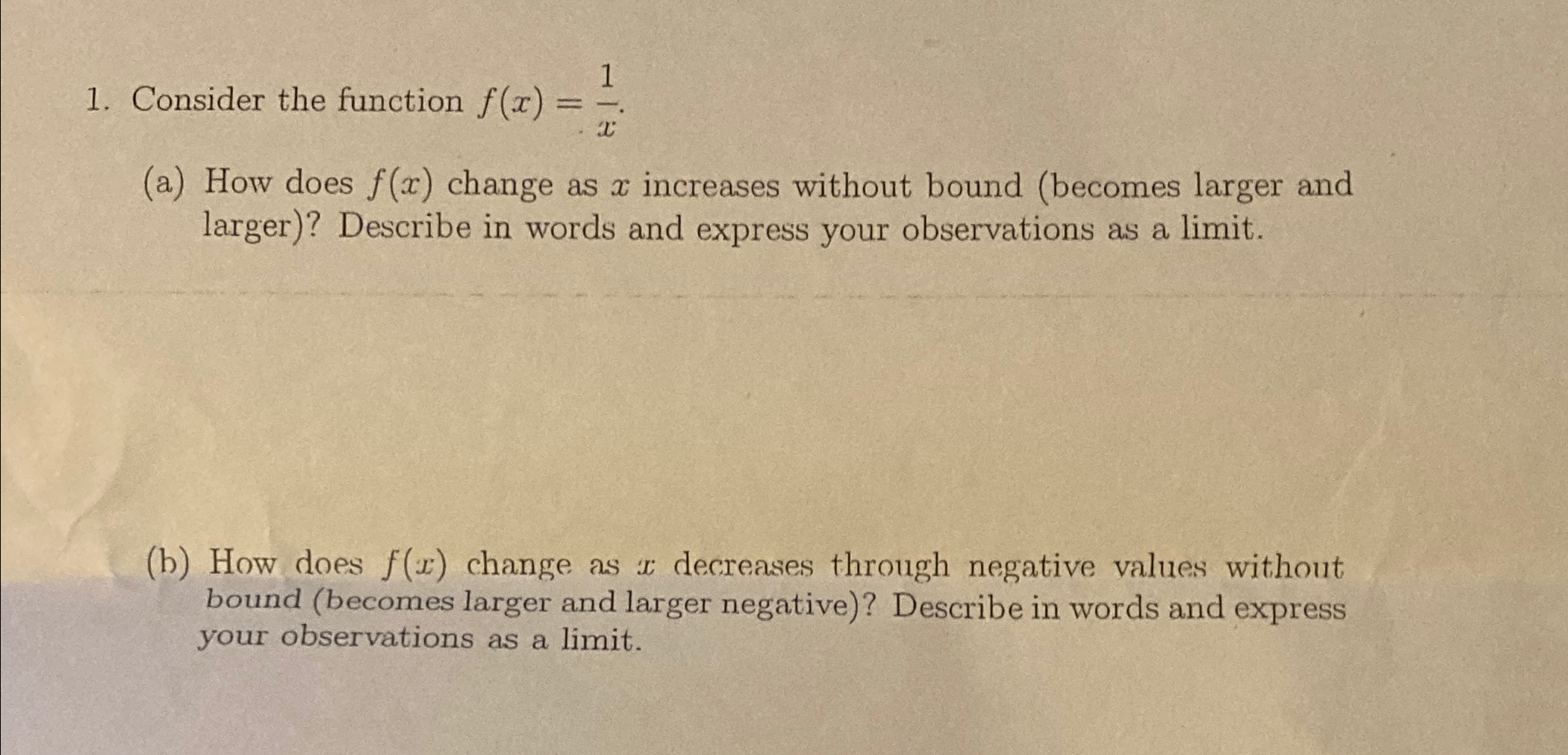 Solved Consider the function f(x)=1x.(a) ﻿How does f(x) | Chegg.com