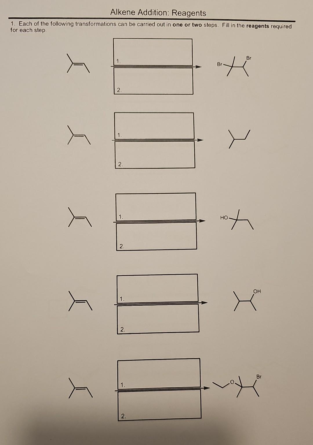 Solved Alkene Addition: Reagents 1. Each of the following | Chegg.com