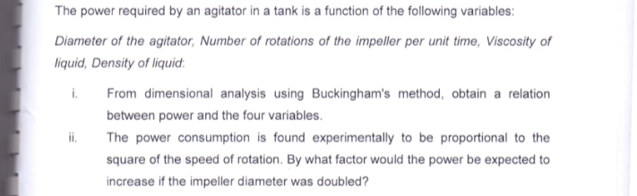 Solved The power required by an agitator in a tank is a | Chegg.com