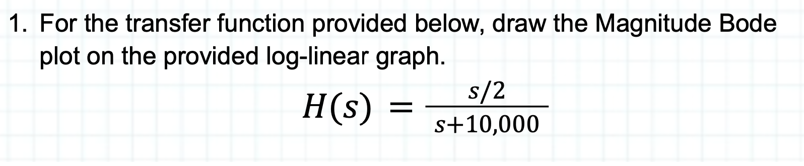 Solved For the transfer function provided below, draw the | Chegg.com