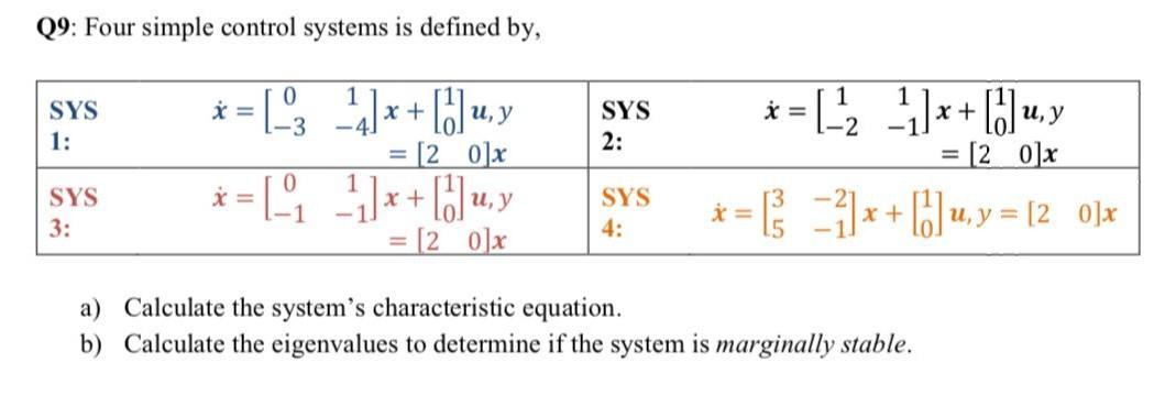 Solved 09: Four simple control systems is defined by, 0 1 | Chegg.com