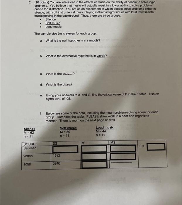 Solved 2. (16 points) You are interested in the effects of | Chegg.com
