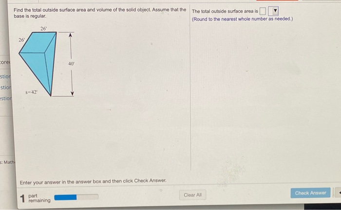 Solved Find the total outside surface area and volume of the | Chegg.com