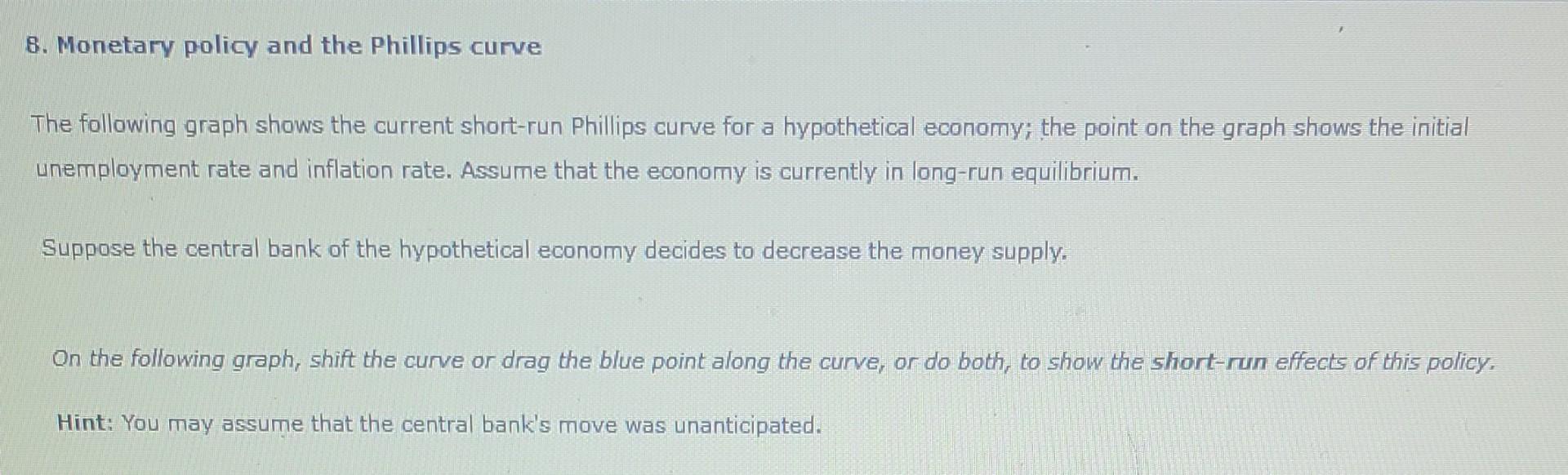 Solved 8. Monetary policy and the Phillips curve The | Chegg.com