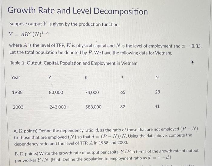 Growth Rate and Level Decomposition Suppose output Y | Chegg.com