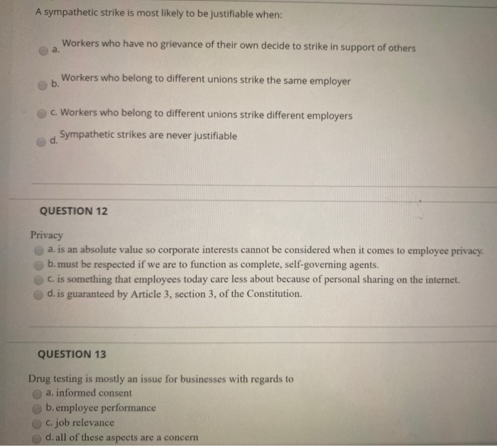 Solved A sympathetic strike is most likely to be justifiable | Chegg.com