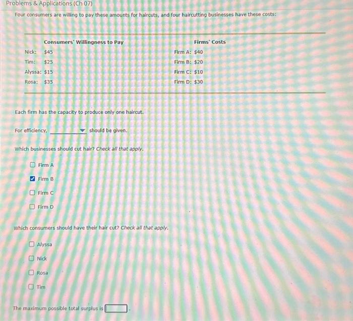 Solved Problems & Applications (Ch 07) Four consumers are | Chegg.com