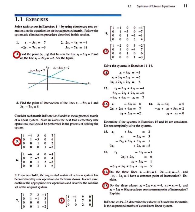 Solved 1.1 Systems of Linear Equations 11 1.1 EXERCISES | Chegg.com