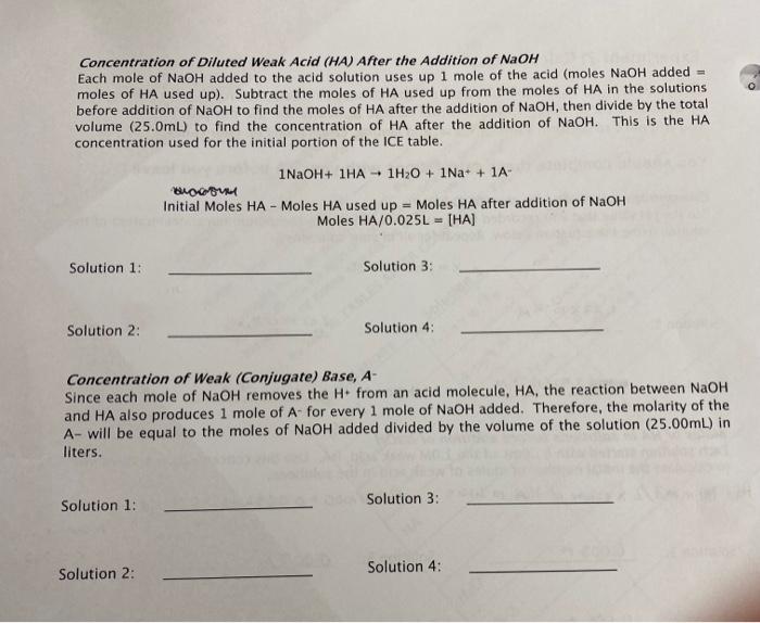 Concentration of Diluted Weak Acid (HA) After the | Chegg.com